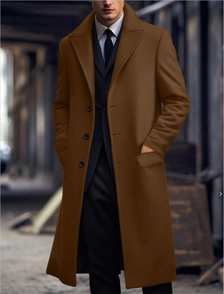 Men's Woolen Trench Coat French Business Overcoat Winter Warm Long Top ...