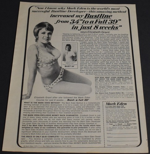 1970 Print Ad Elizabeth Grant Bikini Pinup Bustline Developer Mark Eden Art body | eBay