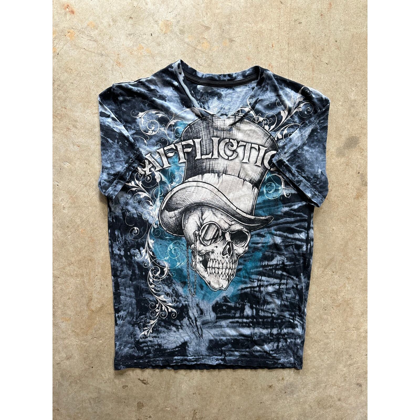 Vintage Affliction Skull Top Hat Y2K T Shirt Small - Gem