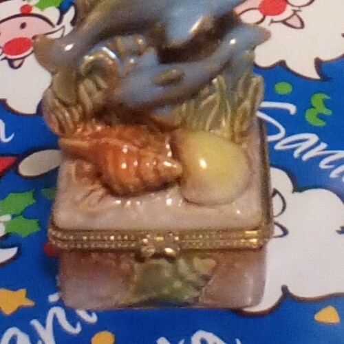 Hinged Trinket Box Ceramic 2 Playful Dolphins Figurine Rings Jewelry ...