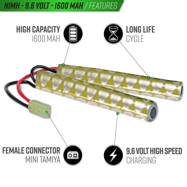 Umarex Airsoft Battery 9.6v NIMH 1600mAh Battery and Smart Charger ...
