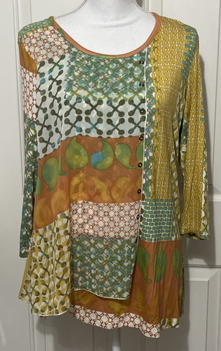 Mixed Print Tunic Top (M) Multiples Boho Soft Stretch 3/4 Sleeves | eBay