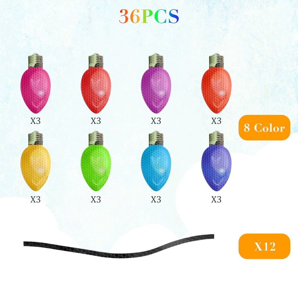 36X Magnet Reflective Stickers Christmas Light Bulb Shaped Decal Car ...