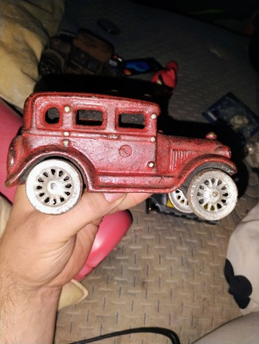 Red Arcade Sedan Car Vintage Cast Iron Toy, Wheels Move | eBay