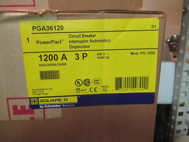 Square D PGA36120 3 Pole 1200 Amp 600VAC Instantaneous Circuit Breaker ...