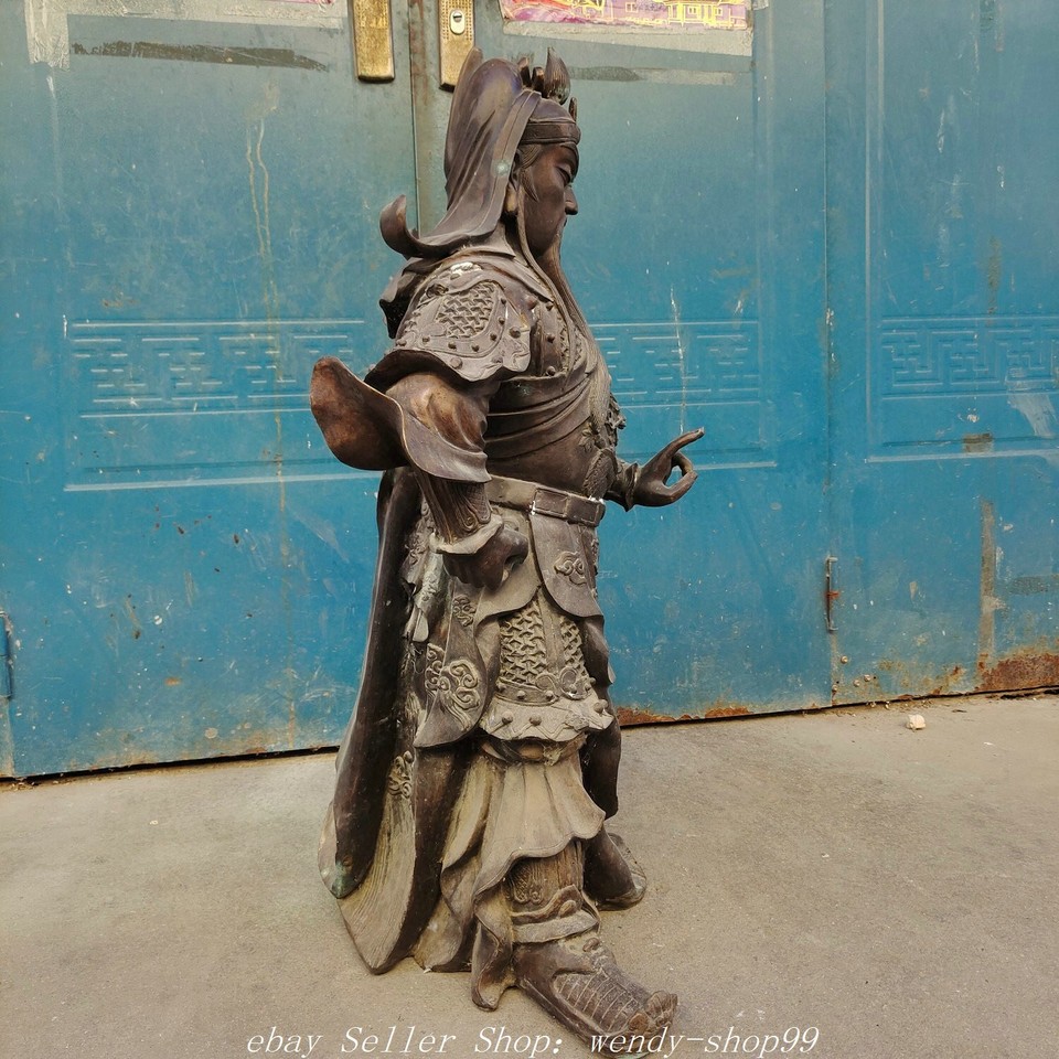 39" Old Chinese Dynasty Purple Bronze Dragon Guan Gong Yu Warrior God ...
