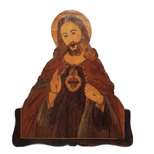 Folk Art JESUS Handmade Intarsia Wood Mosaic Carving - Vintage OLD ...