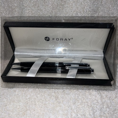 New Foray Ballpoint Pen & Pencil Set w/Box, Black & Chrome | eBay