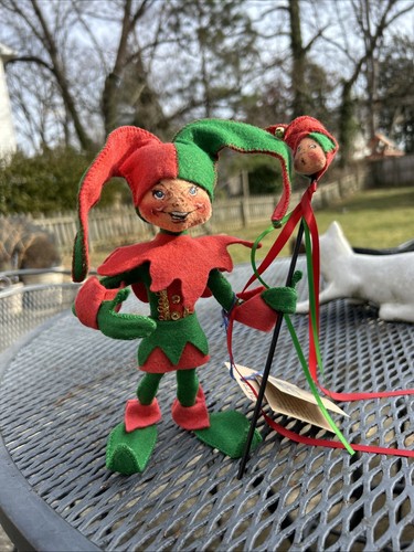 Vintage 1997 Annalee Red & Green 10” JESTER & PUPPET On A Pole: Made In ...