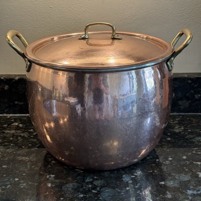 Vintage Ruffoni 14 qt Hammered Copper Pot with Brass Handles Made in ...