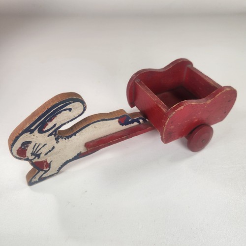 Easter Bunny Rabbit Pulling Cart Vintage Working Wheels 9" x 3½" Red ...