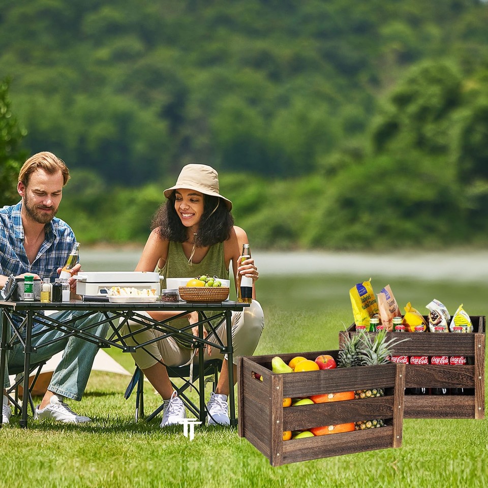 Farmhouse Wooden Crates - Large Solid Wood Crates with Handles for ...