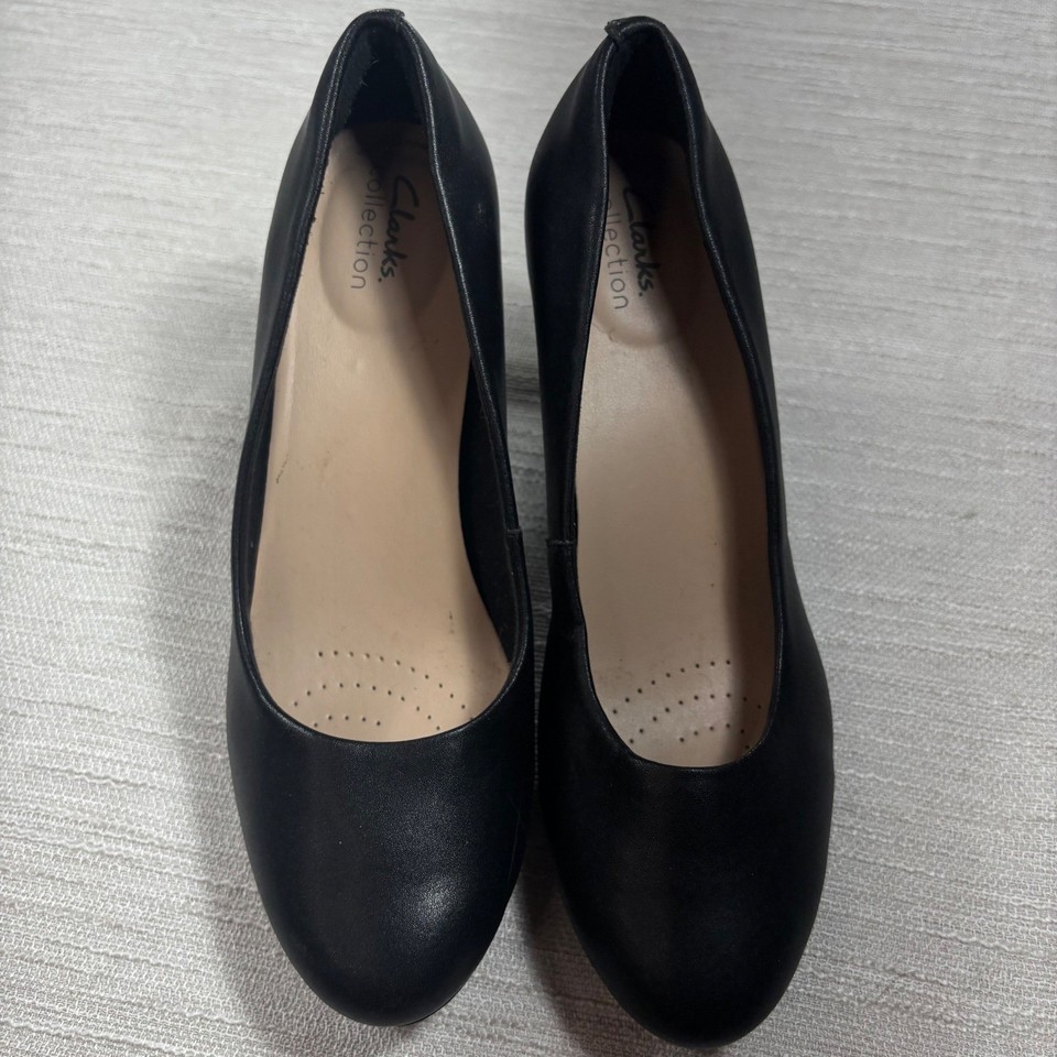 Clarks Collection Adriel Viola Black Leather Platform Heels Pumps ...
