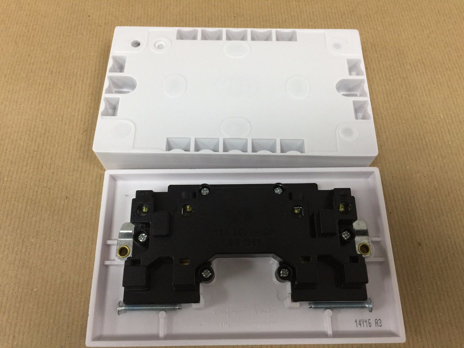 Double Wall Socket & Back Box Pattress. 2 Gang Twin Switched Plug ...