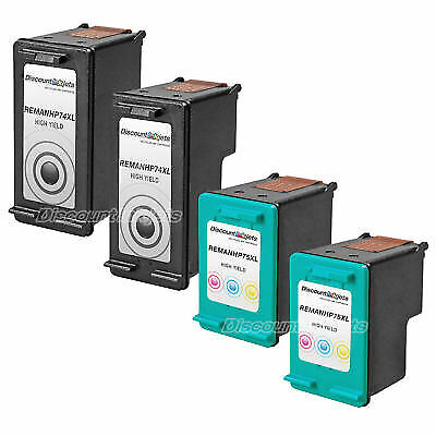 4PK Reman BLACK COLOR #74XL #75XL Ink Cartridge for HP Deskjet D4280 ...