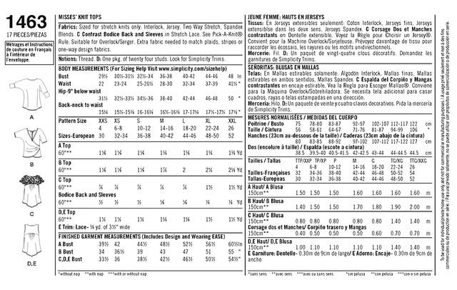 Knit Tops Misses Size Xxs-xxl Sewing Pattern Simplicity 1463 for sale ...