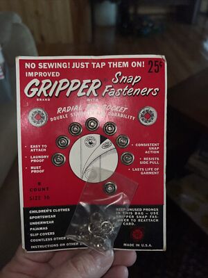 Vintage Card of Gripper Fabric Snap Fasteners by Scovill 1950 Double ...