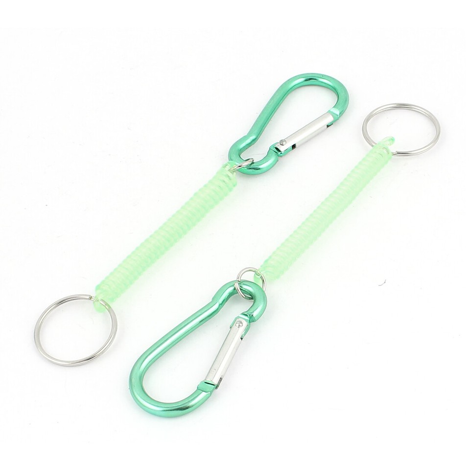 2pcs Green Plastic Spiral Spring Coil Keychain Key Chain Rope Carabiner ...