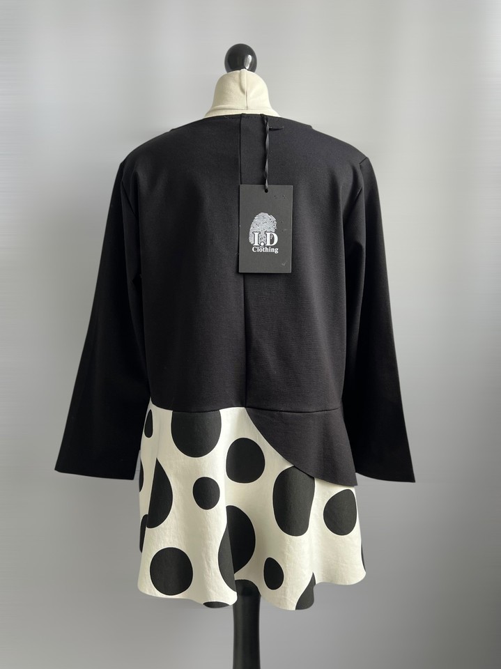 ID CLOTHING Fab, Arty Thick Stretch Jersey Spotty Hem Top NEW TAGS OS ...