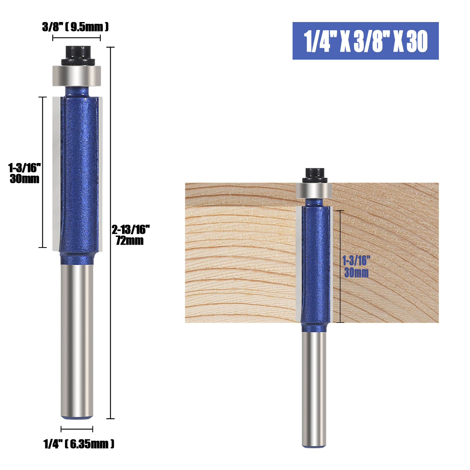 4PC 1/4" Shank Straight Flush Trim Router Bit Set Top Bearing ...