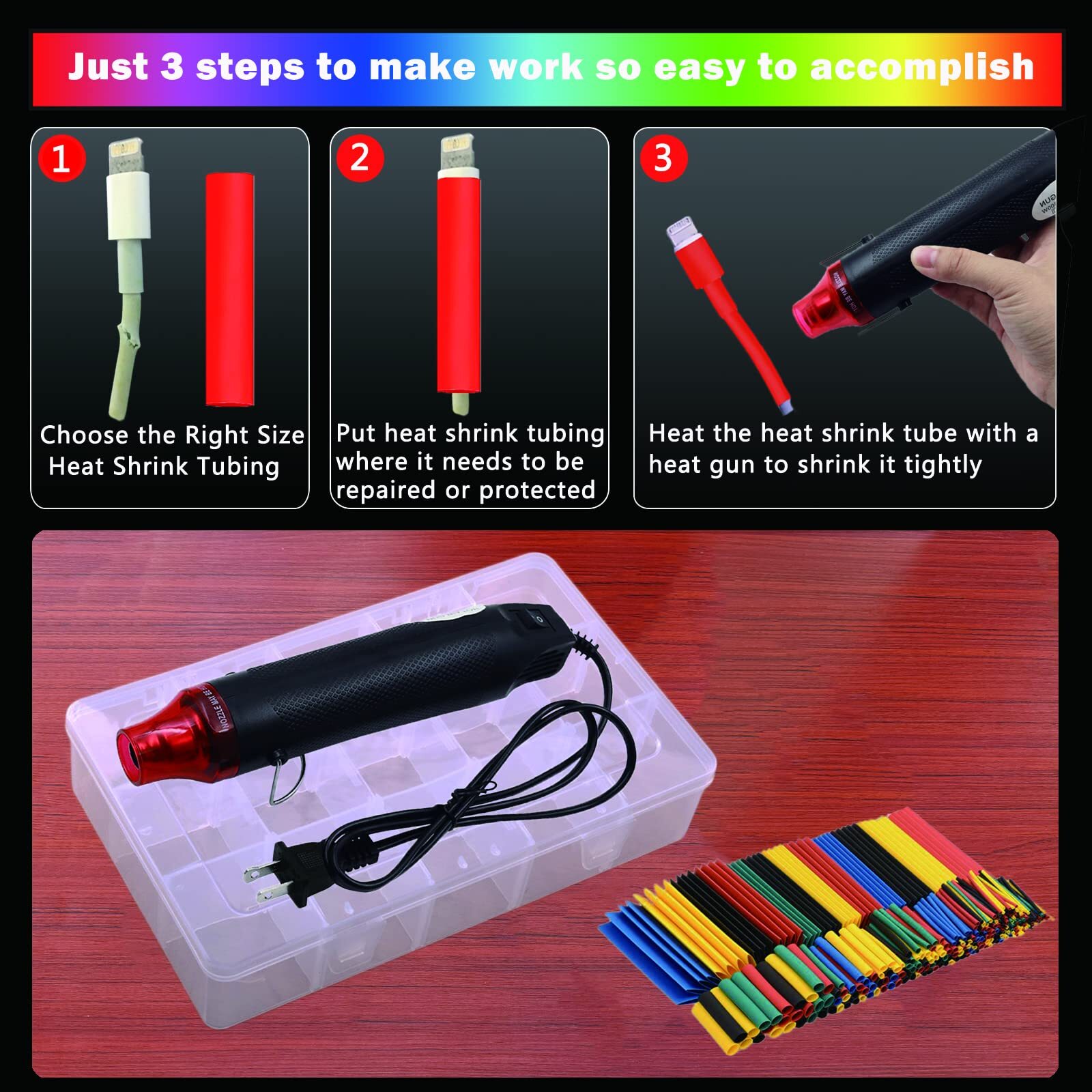 Heat Shrink Tubing Kit + Mini Heat Gun for Shrink Tubing - 328pcs 21 ...