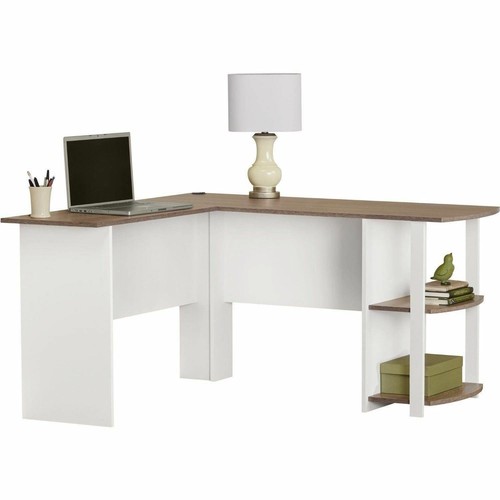 White Wooden L Shaped Desk Corner Computer Workstation Laptop Table ...