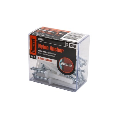 Ramset 6.5 x 38mm Round Head Brick Nylon Anchor - 25 Pack Light Duty ...