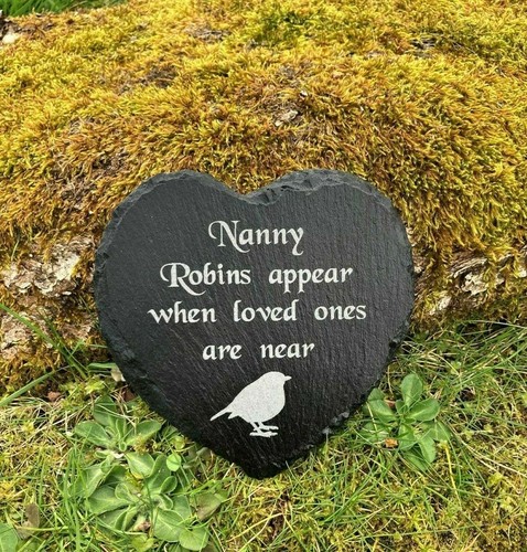 Personalised Engraved Slate Heart Robin Memorial Grave Marker Plaque ...