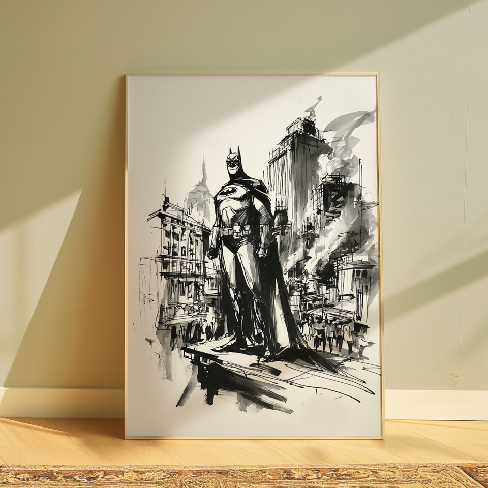 BATMAN INK DRAWING PRINT PORTRAIT SKETCH 8" x 10" BATMAN PRINT WALL ART ...