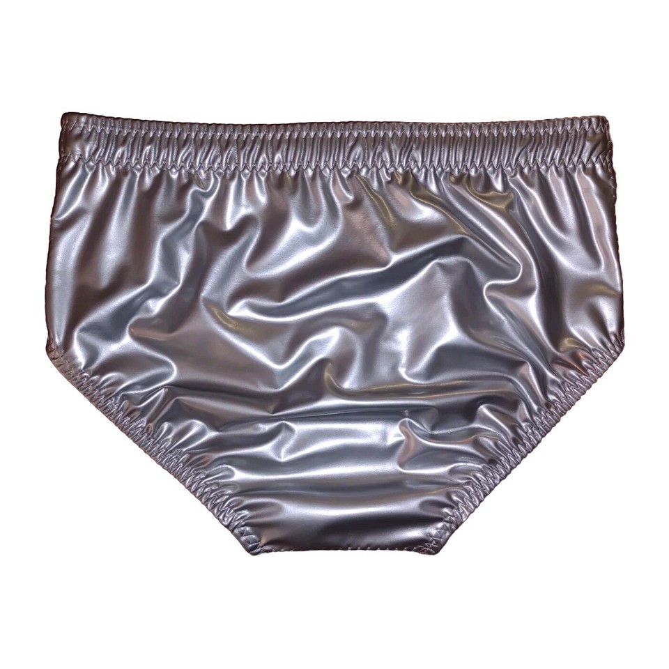 ⭐⭐⭐⭐⭐ Pro Wrestling TRUNKS Solid Silver Shiny 4 Way Pleather Gear NEW ...