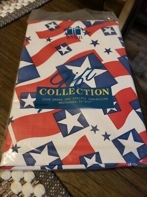 AVON GIFT COLLECTION RED WHITE BLUE TABLECLOTH STARS & STRIPES ...