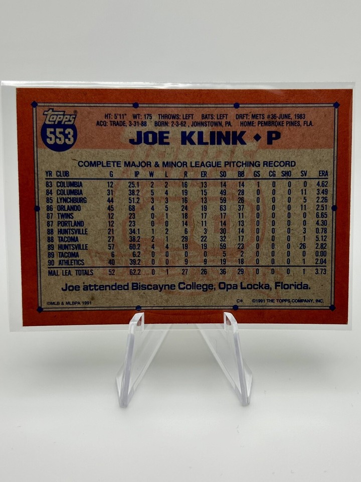1991 Topps #553 Joe Klink Oakland Athletics MLB Baseball Card | eBay