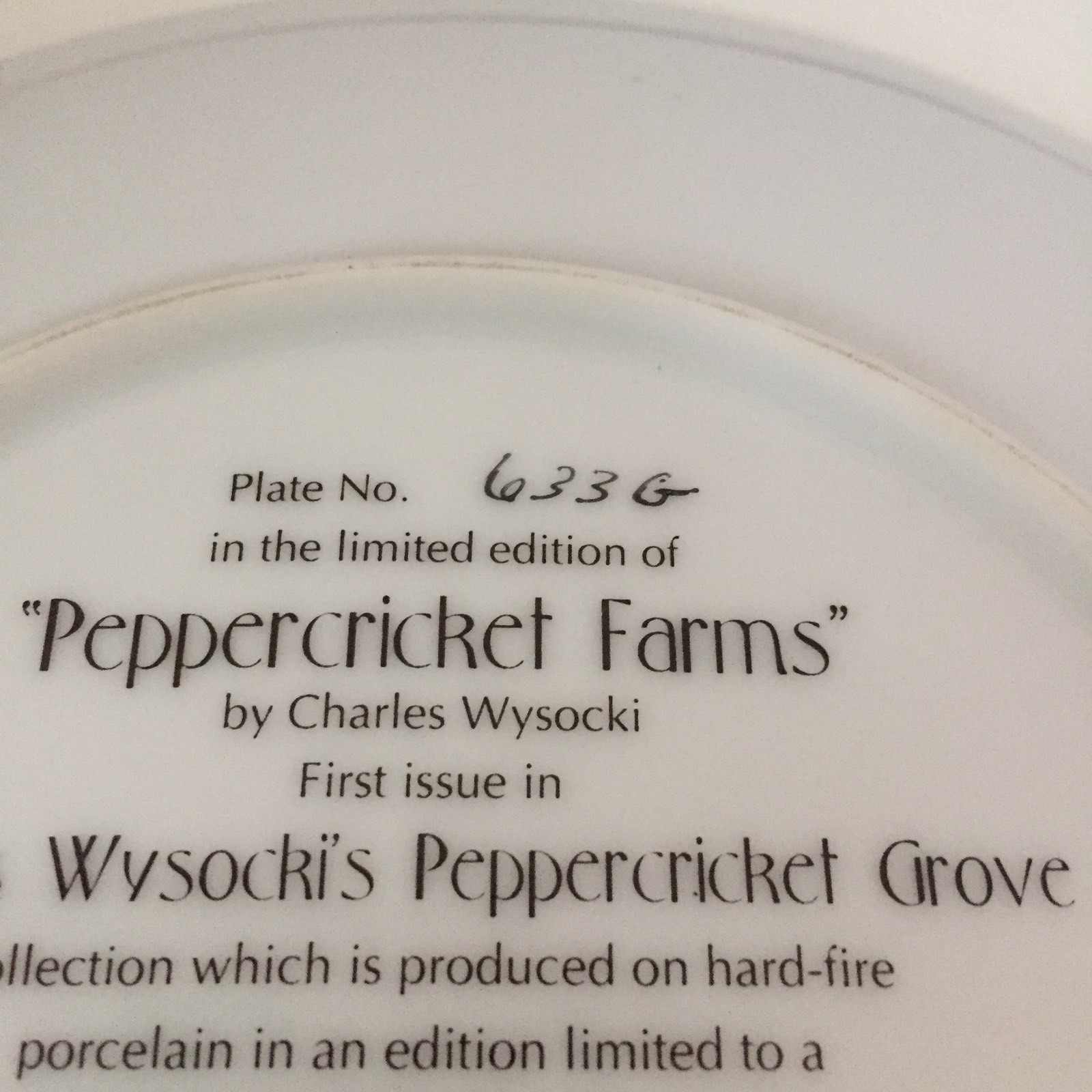 1993 WYSOCKI BRADFORD EXCHANGE PEPPERCRICKET GROVE PEPPERCRICKET FARMS ...