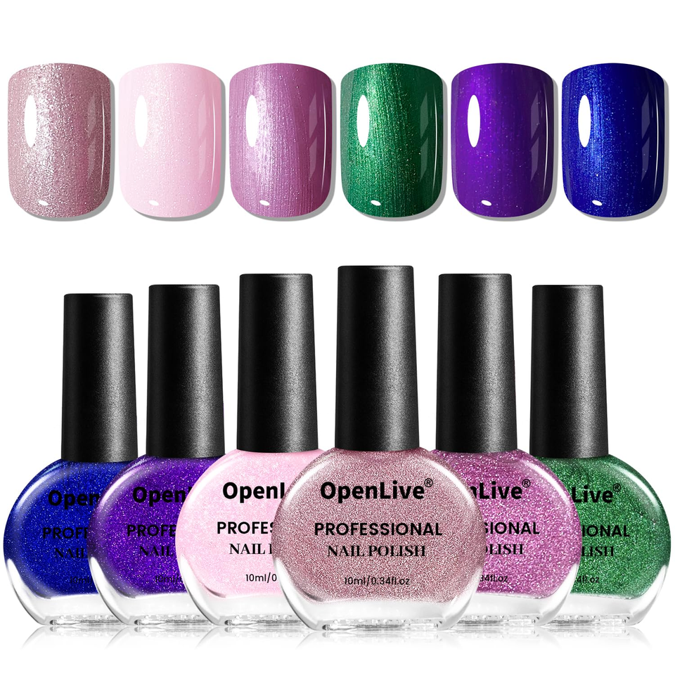 10Ml 6 Colors Nail Polish Set Dark Green Pink Glitter Deep Blue Series ...
