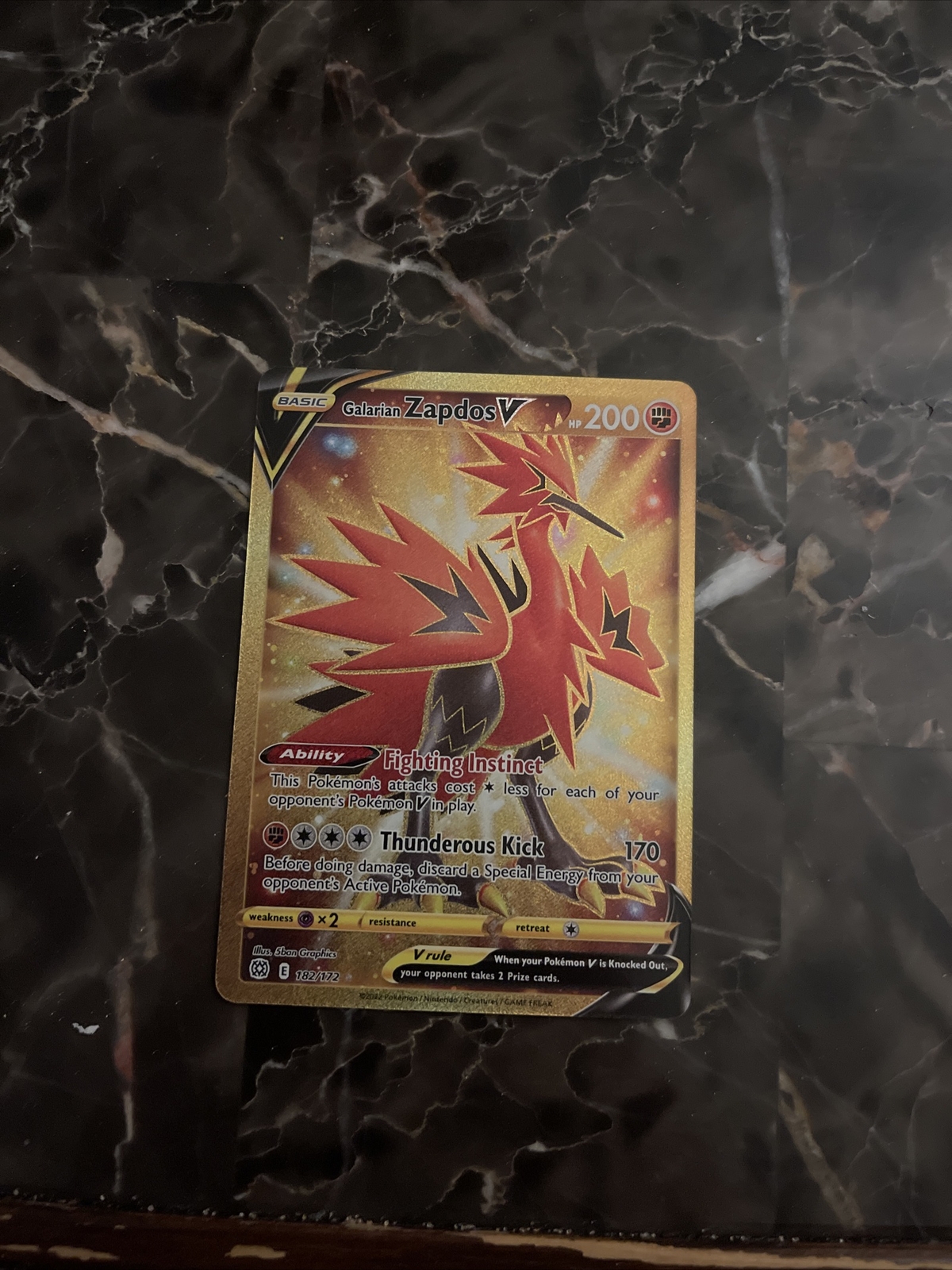Galarian Zapdos V 182/172 Gold Secret Rare Brilliant Stars Pokemon Card ...
