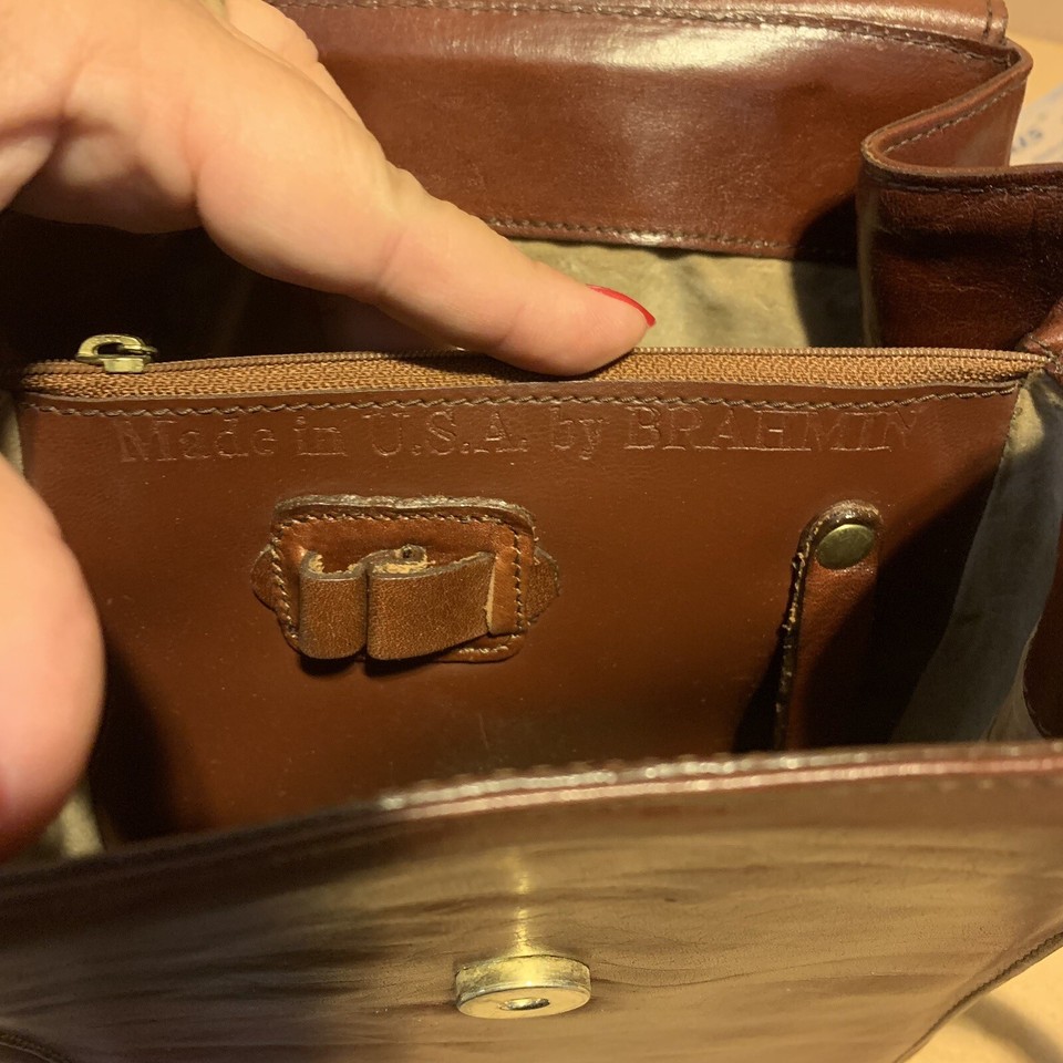 WOMEN'S VINTAGE CIRCA 1990'S BRAHMIN COGNAC BROWN LEATHER CROSSBODY BAG ...