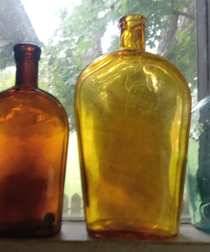 BEAUTIFUL GOLDEN HONEY AMBER 1880s QUART STRAP SIDE WHISKEY FLASK NICE ...