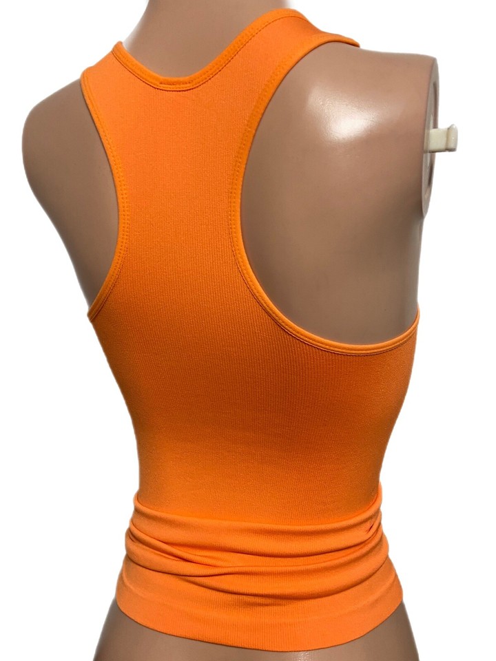 orange Racerback Ribbed tight Tank Top Y2K Style stretchy fitted Work ...