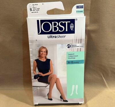 NEW JOBST Women's Medium Sheer Compression Stockings KNEE Silky Beige ...