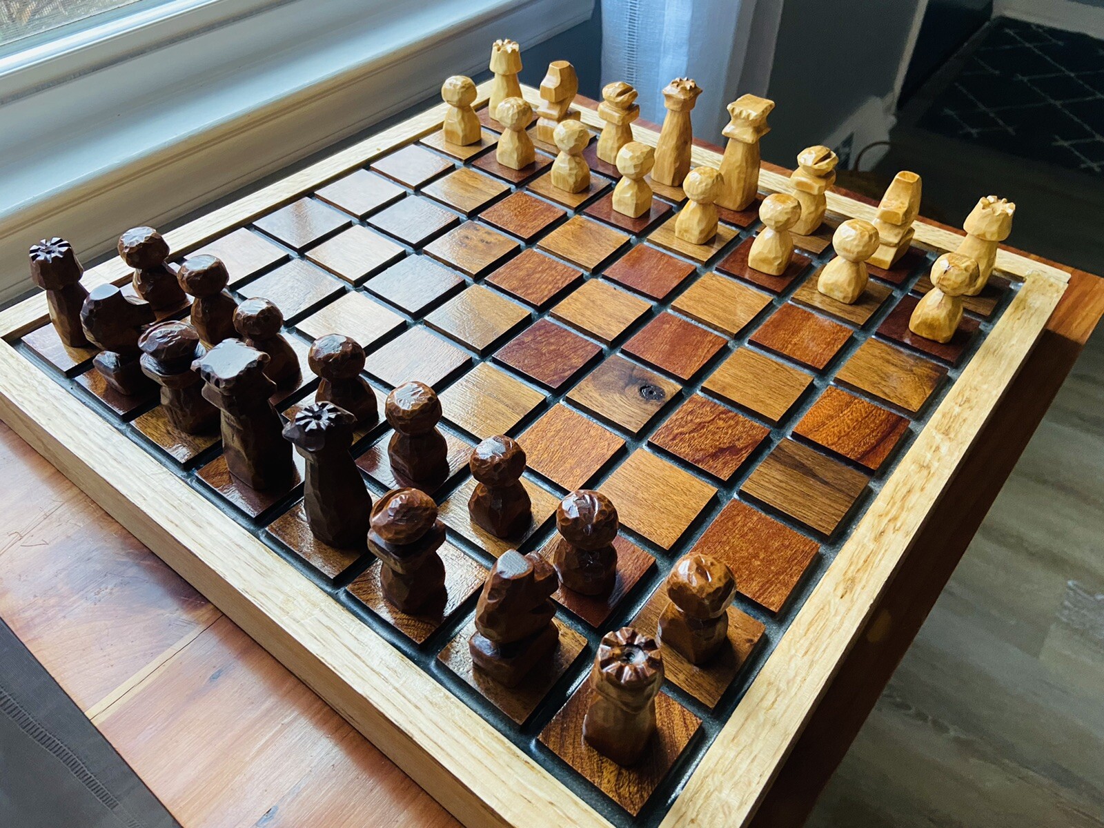 Hand Carved Wooden Chess Set, Whittled By Hand, Pear Wood, Rugged Look ...