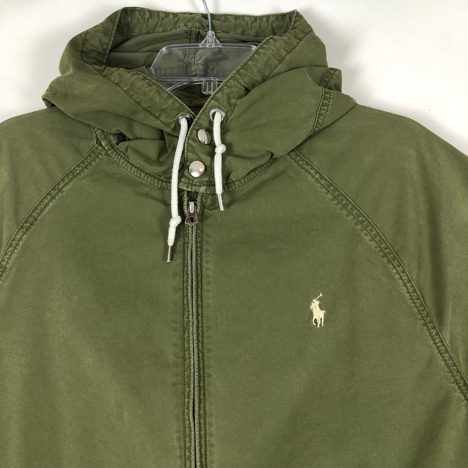 Vintage Polo Ralph Lauren Jacket Mens L Olive Green Hooded Vented Full Zip Talon | eBay