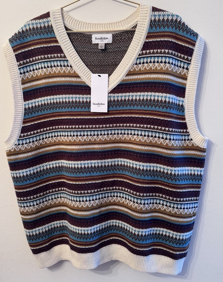 NWT Goodfellow & Co Men’s Large Fair Isle Sweater Vest V-Neck Blue ...