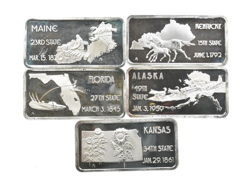 Lot 5 VINTAGE 1 Oz Silver Bars/Rounds Art Bars Collection Poured .999 * ...
