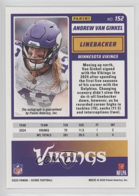 2025 Score Signatures Andrew Van Ginkel #152 Auto | eBay