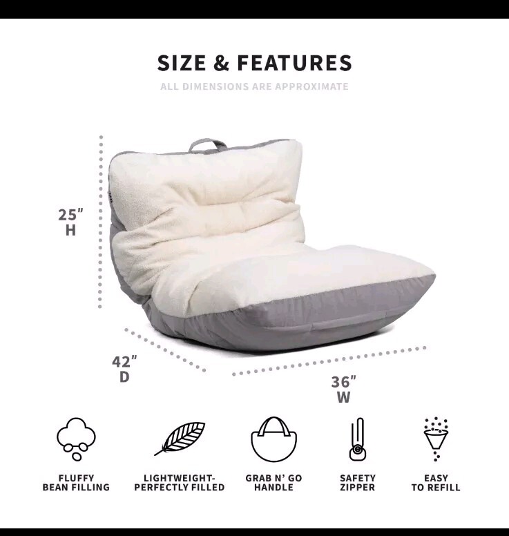 Big Joe Roma Bean Bag Chair, Oat/Granite Smartmax, Durable Polyester ...