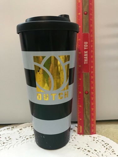 Dutch Bros Tulip Gold Black White Stripe Hot Coffee Tea Tumbler Cup Mug ...