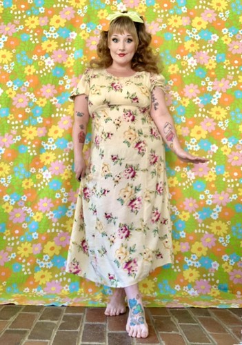 vintage 90s yellow floral midi dress L/XL | eBay