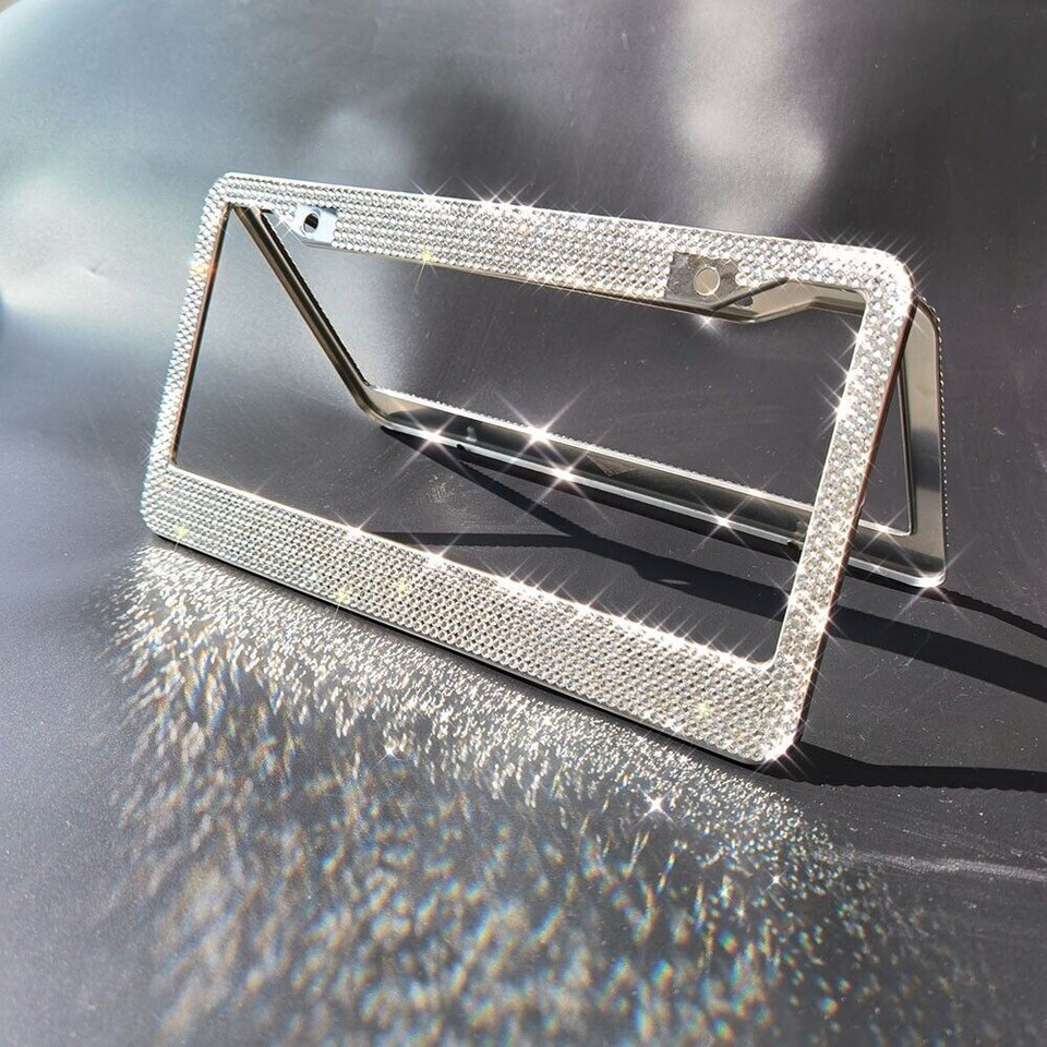 USA 2PCS Bling License Plate Frame Glitter Crystal Sparkling Rhinestone ...