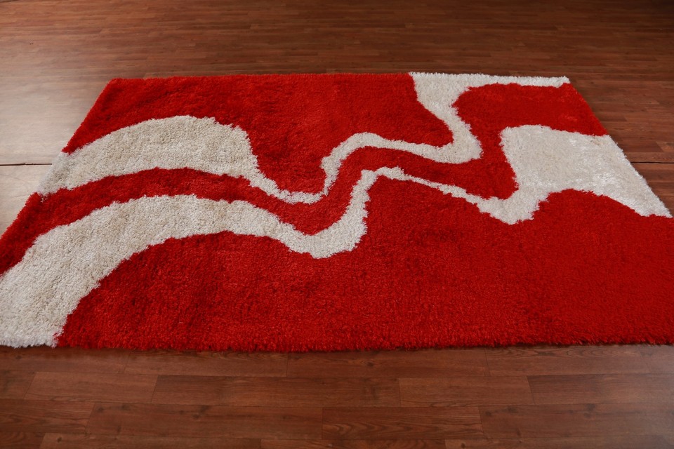 Modern Shaggy Abstract Rug Hand-tufted Plush Carpet 5x8 ft | eBay