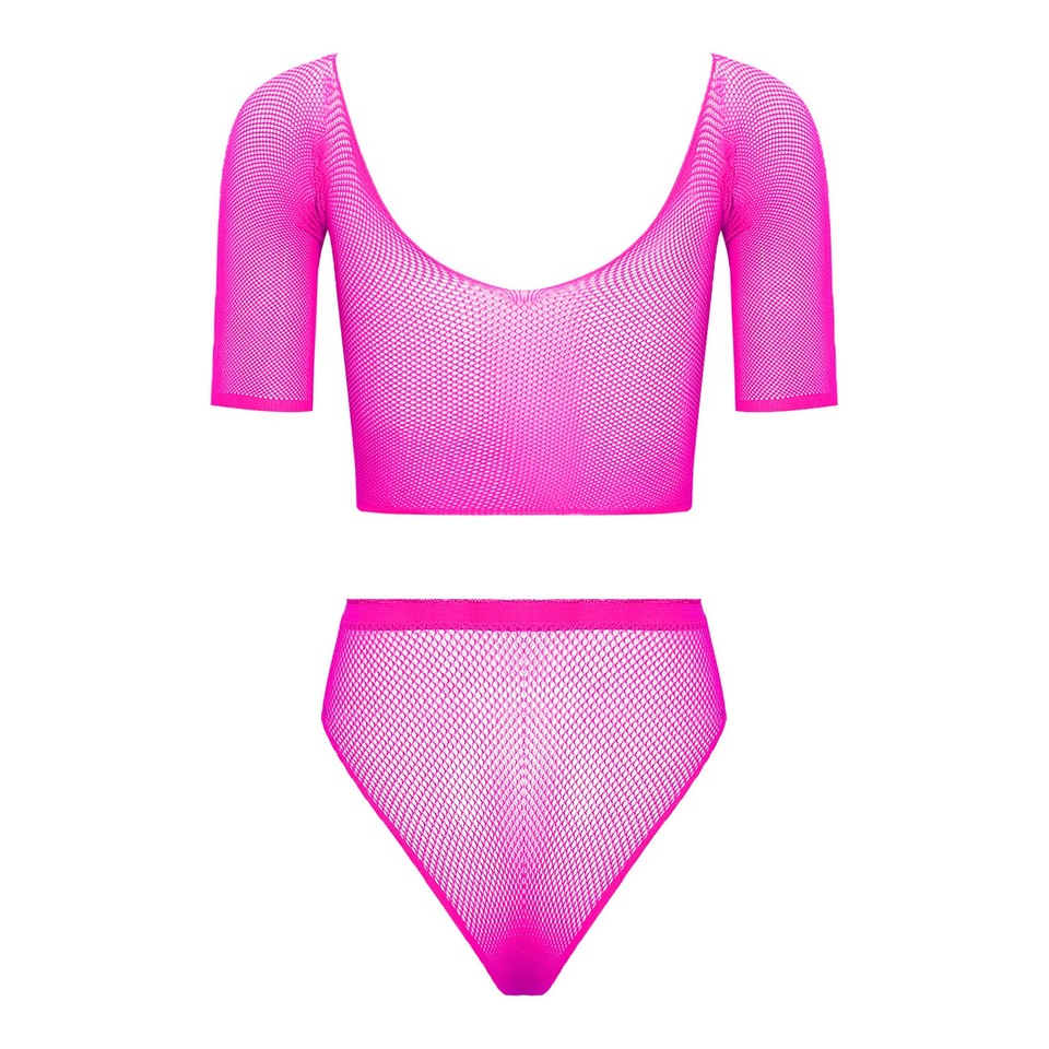 Women Mesh See-through T-Shirt Bust Push Up Bra Crop Tops Long Sleeve ...